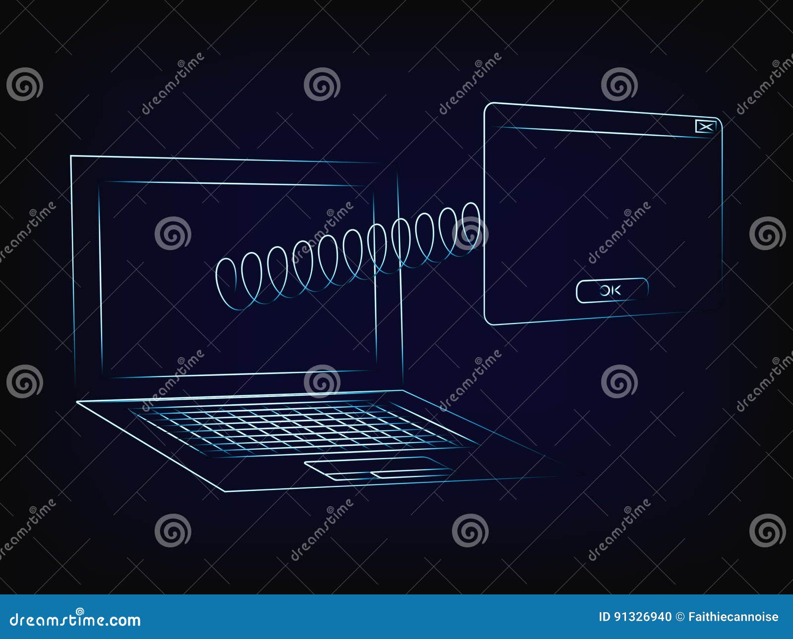 Laptop with Empty Pop-up Popping Out of the Screen with a Spring Stock ...