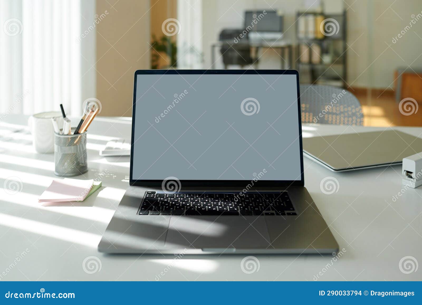 Laptop with Empty Screen stock photo. Image of desk - 290033794