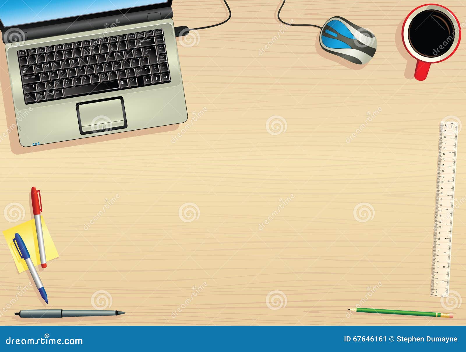 Laptop and empty table stock vector. Illustration of device - 67646161