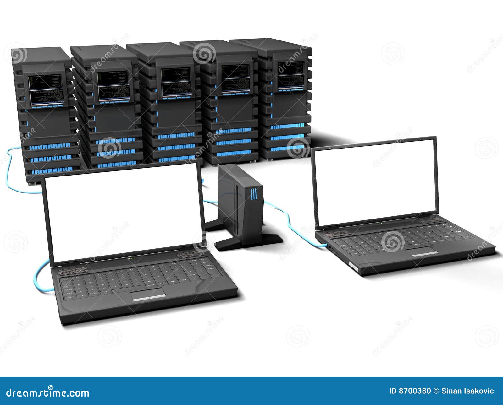 Laptop en weinig servers stock illustratie. Illustration of internet ...