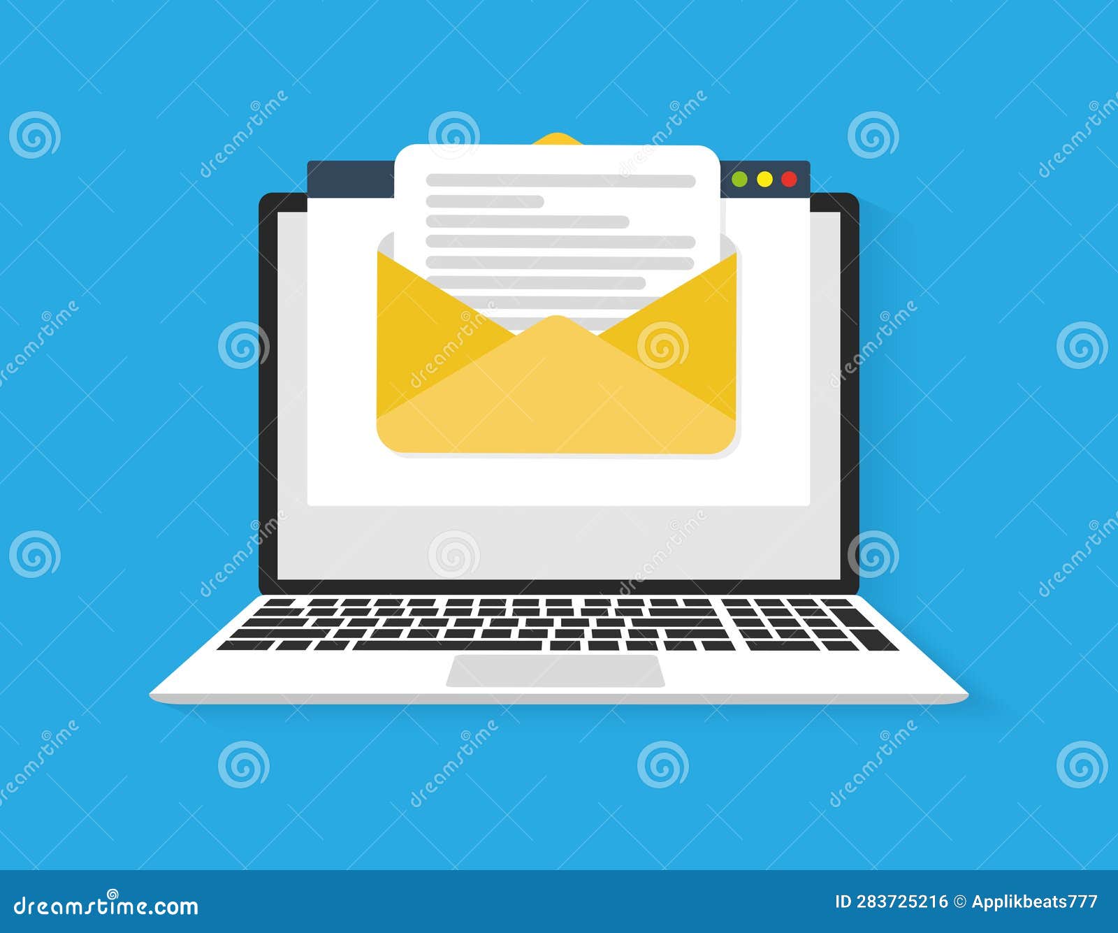 Laptop with Envelope and Document on Screen. E-mail, Email Icon Stock ...