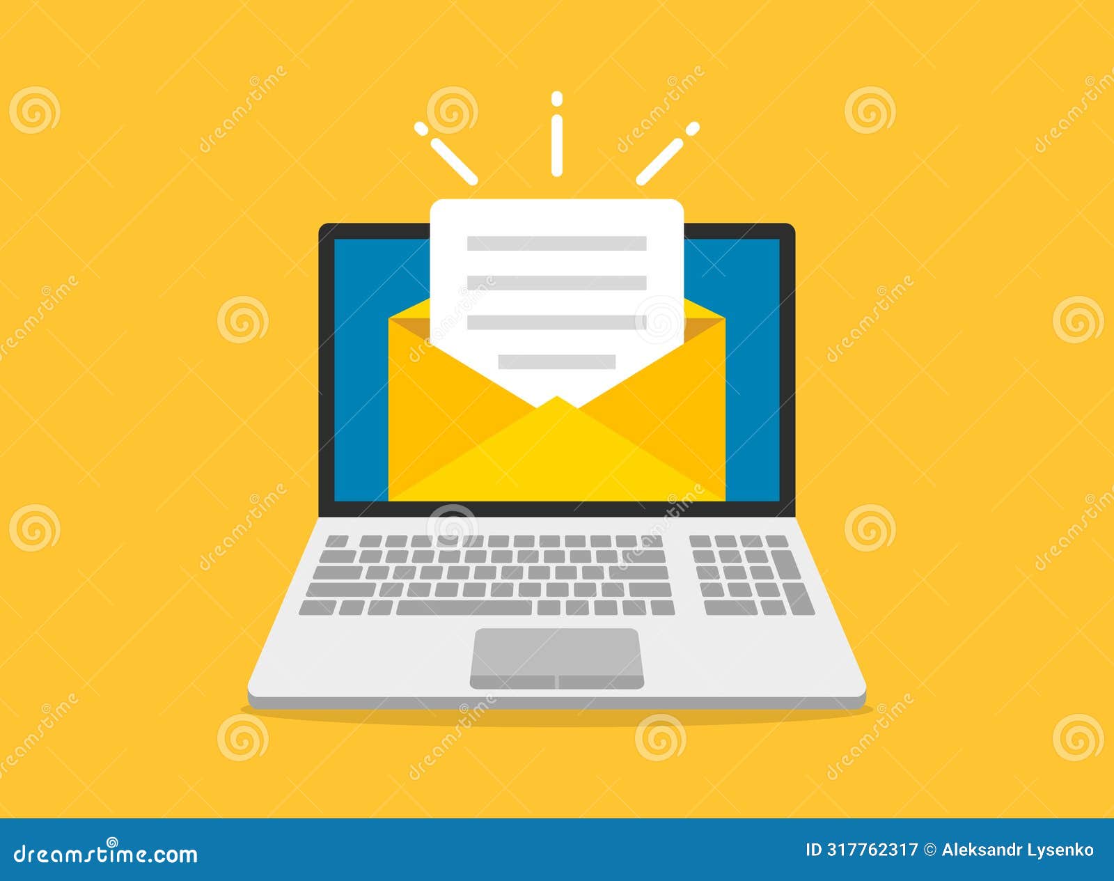 Laptop with Envelope Icon in Flat Style. Computer Vector Illustration ...