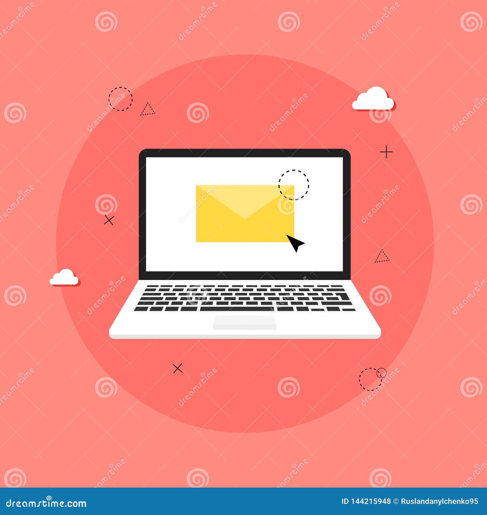 Laptop with Envelope and Open Email on Screen. Email Marketing ...