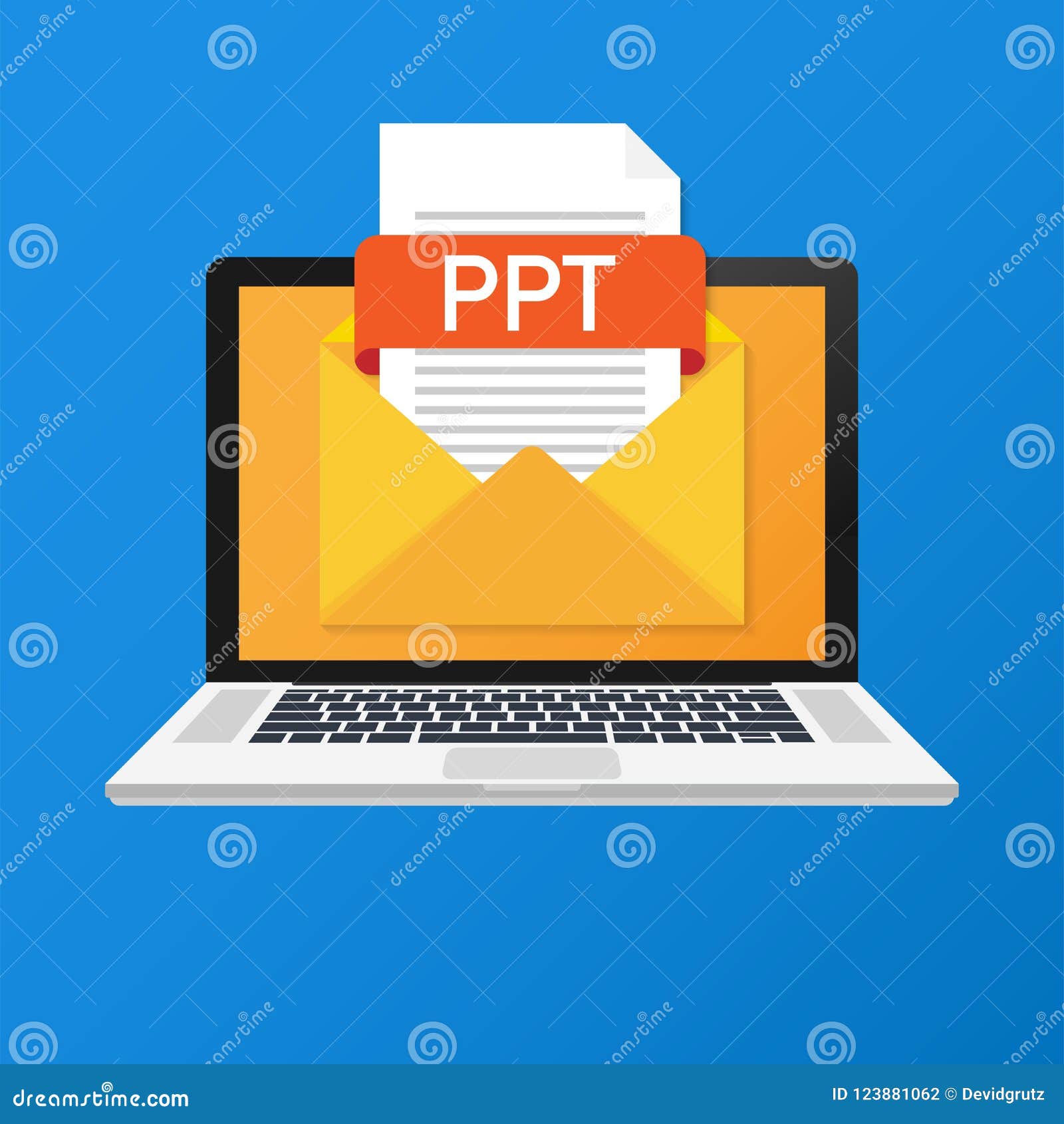 Laptop with Envelope and PPT File. Notebook and Email with File ...