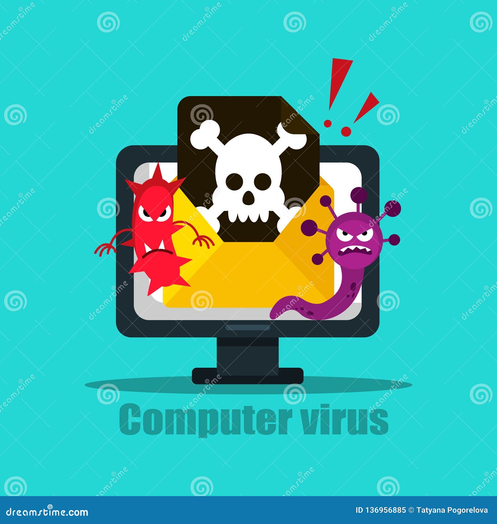 Laptop with Envelope and Skull on the Screen. Concept of Virus, Piracy ...