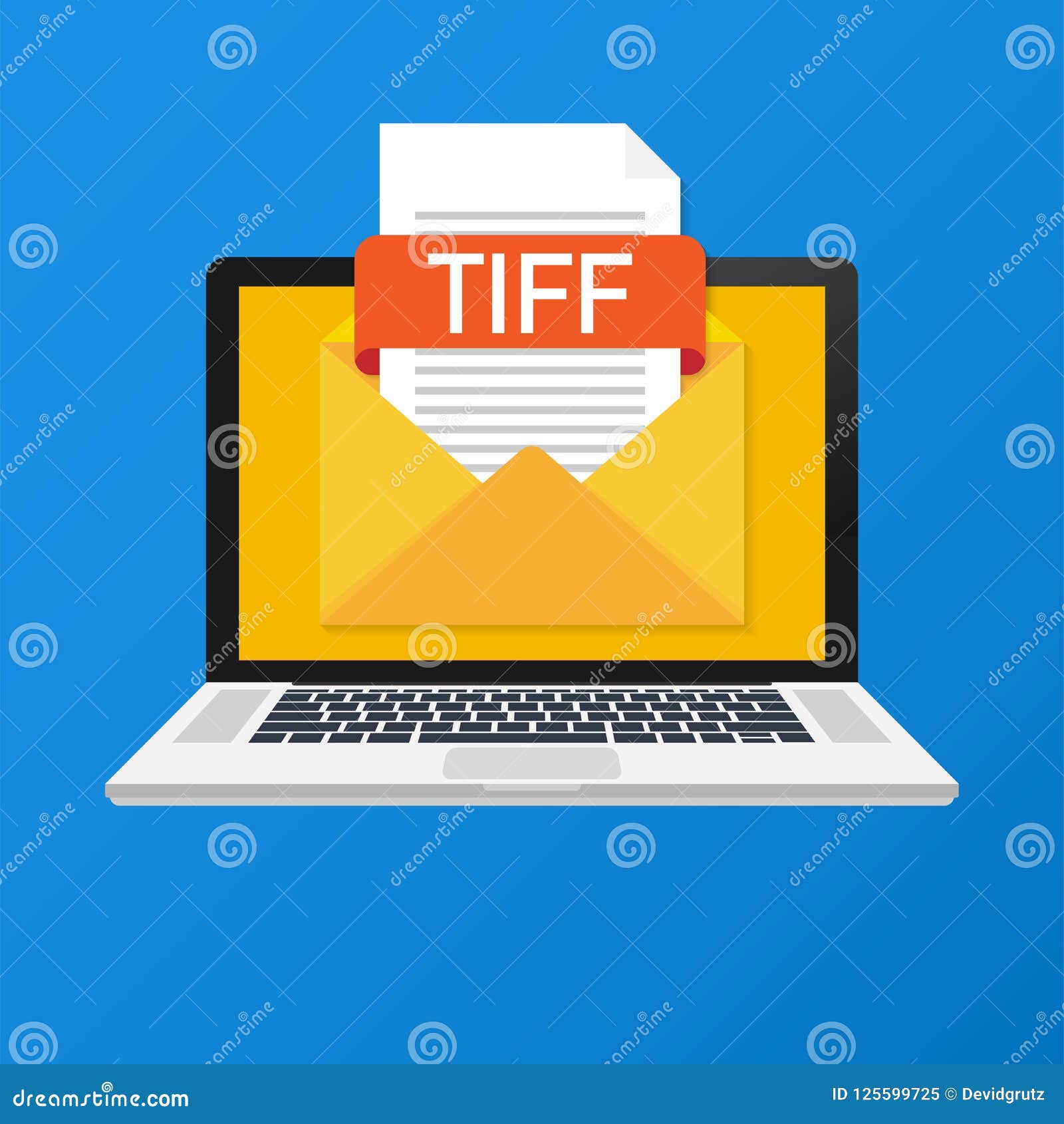 Laptop with Envelope and TIFF File. Notebook and Email with File ...