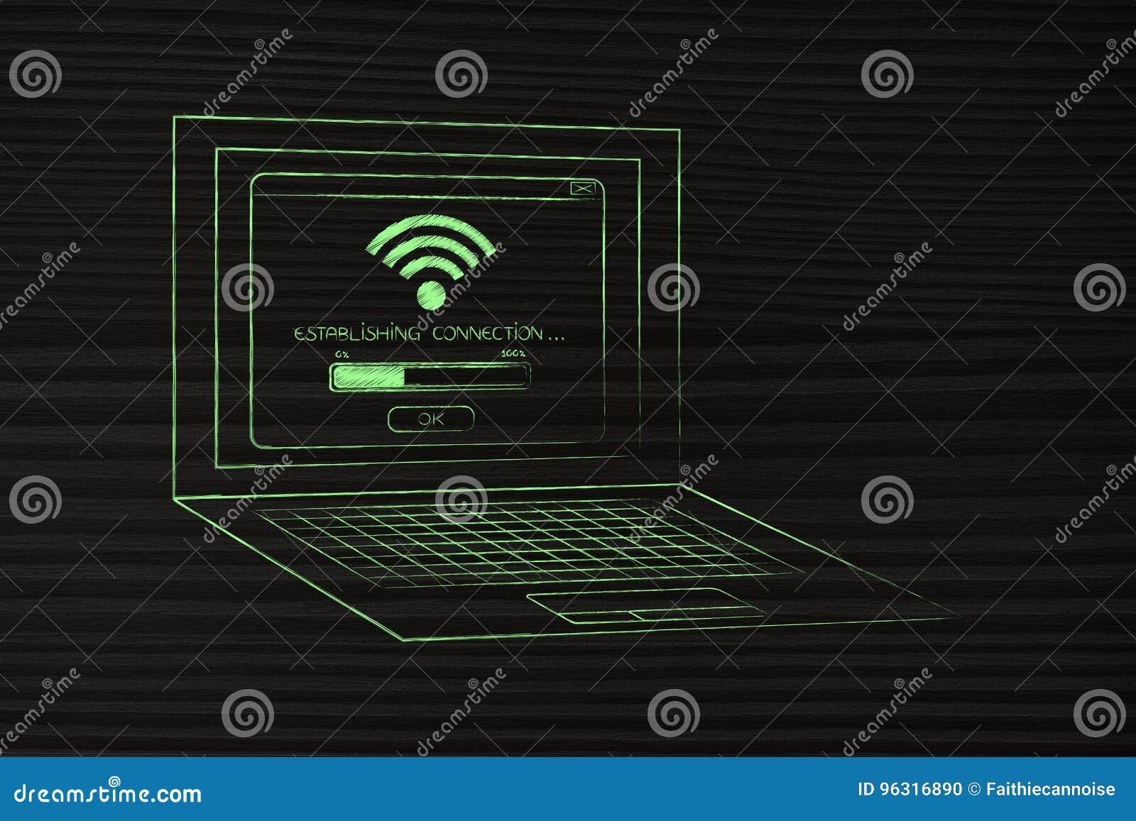 Laptop with Establishing Wi-fi Connection Pop-up Stock Illustration ...