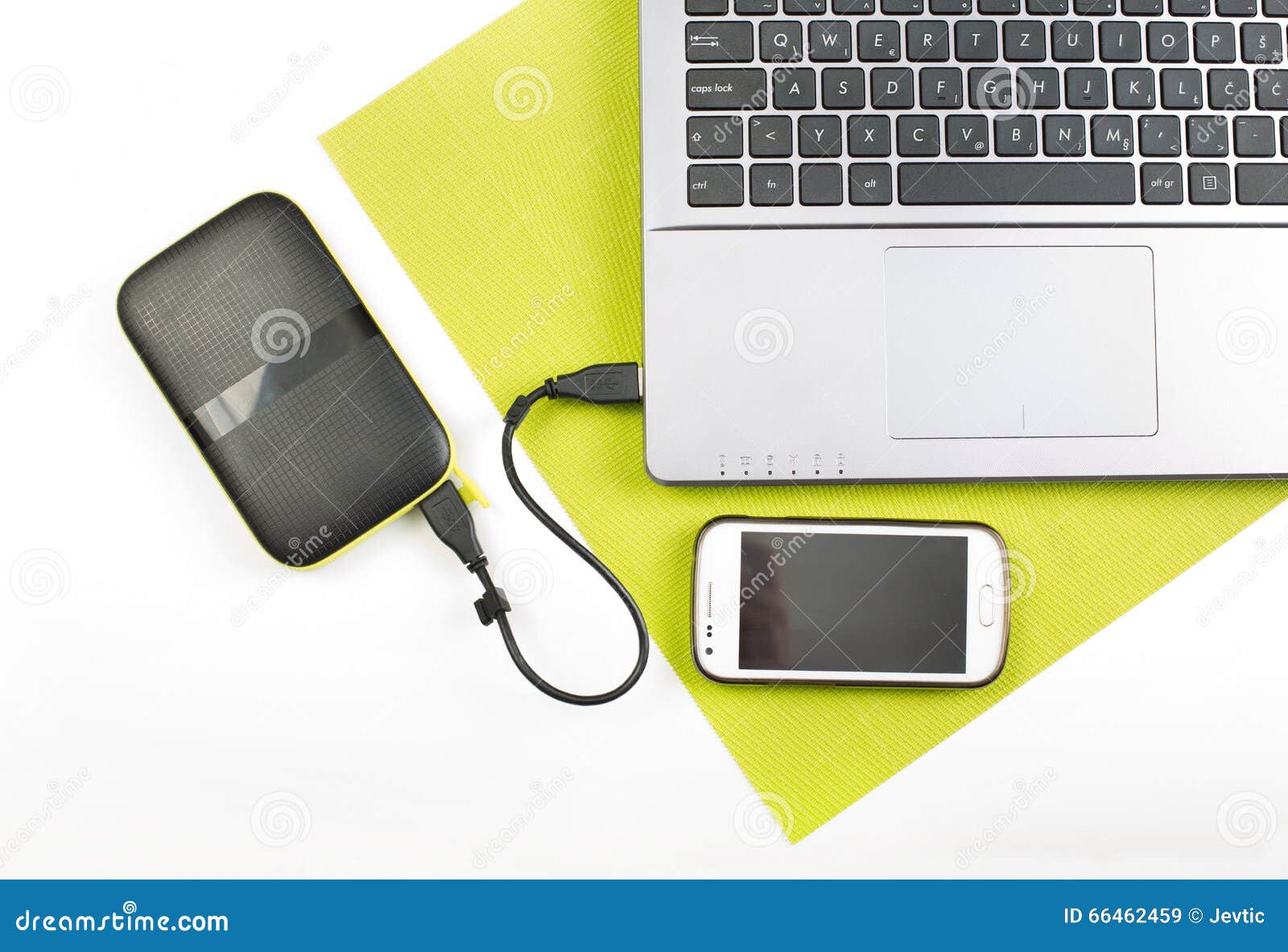 Laptop with External Hard Disk and Cell Phone Stock Image - Image of ...