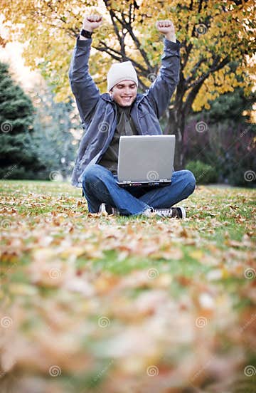Laptop in the fall stock photo. Image of adults, autumn - 300304