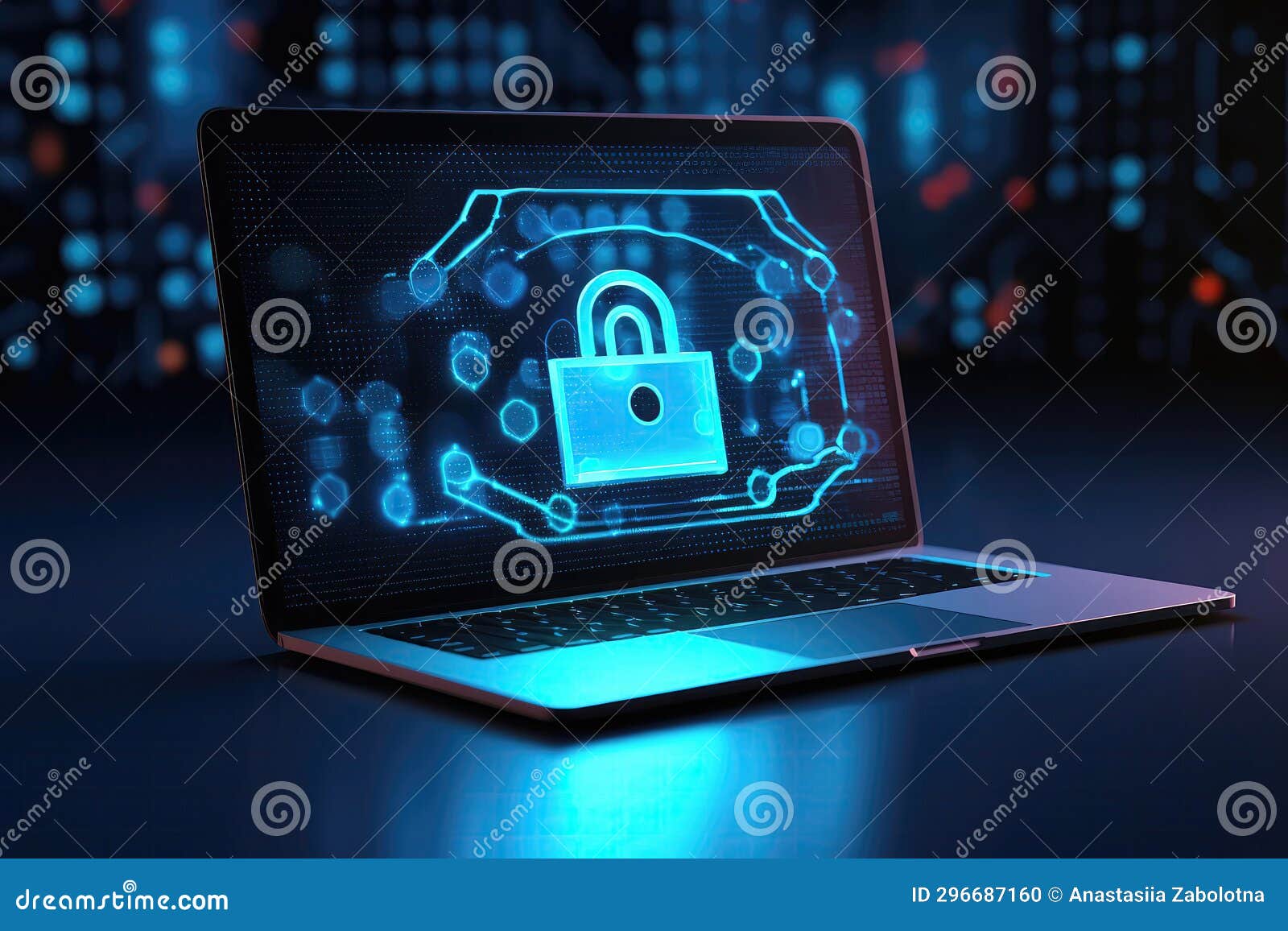 Laptop Featuring Cybersecurity Software and Lock Icon. Generative AI ...