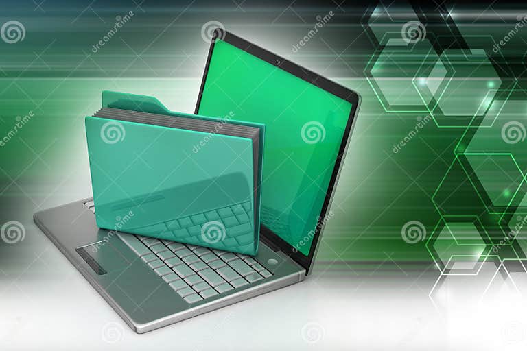 Laptop with file folder stock illustration. Illustration of connection ...