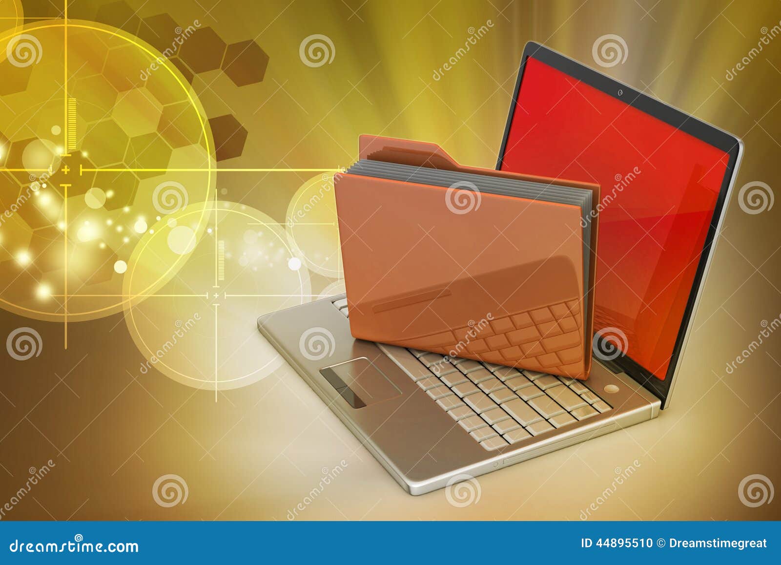 Laptop with file folder stock illustration. Illustration of business ...