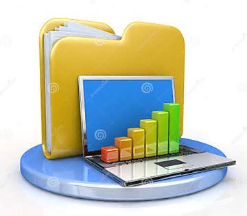 Laptop and file folder stock illustration. Illustration of computer ...