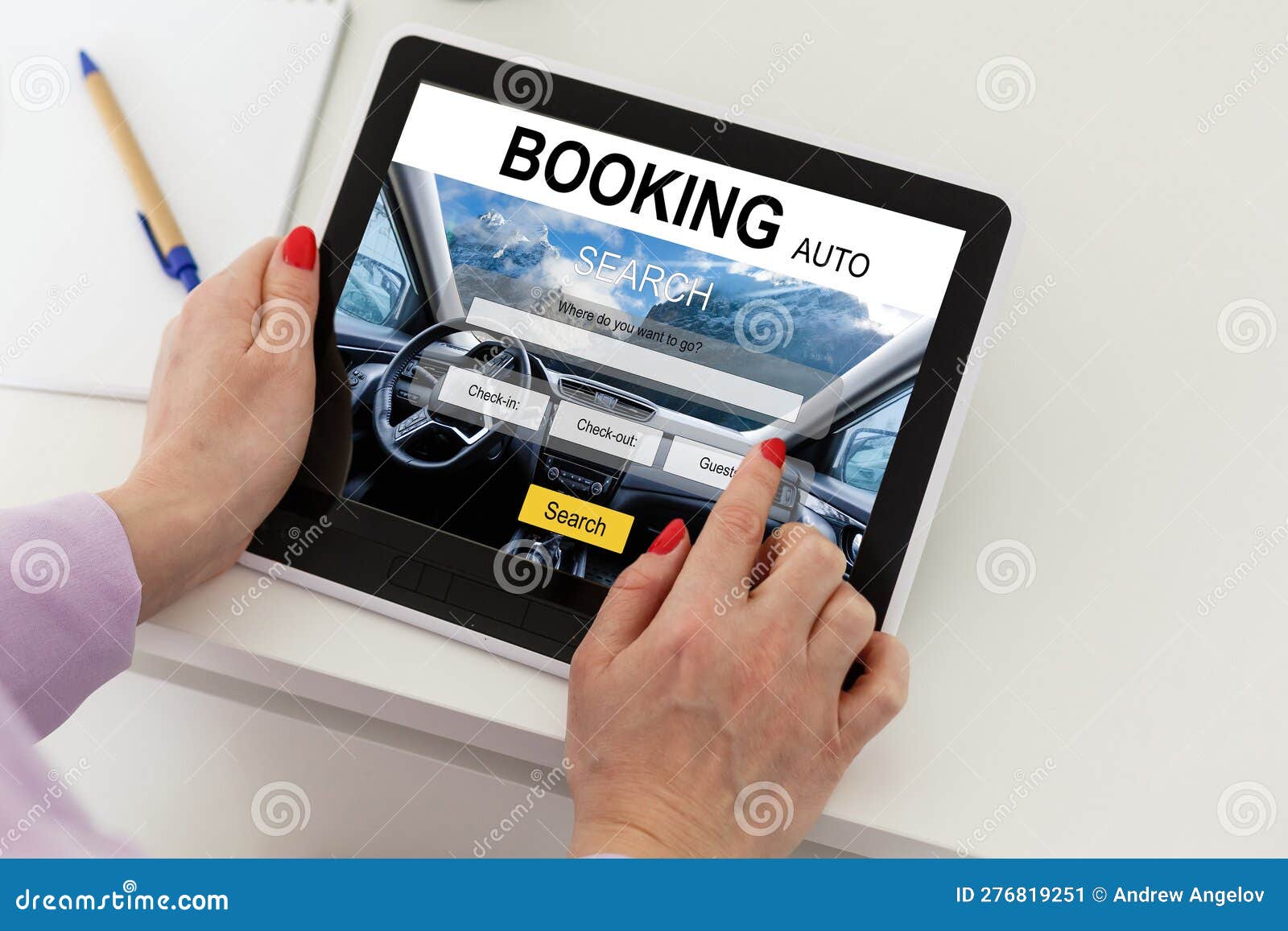 Laptop, Find a Car Concept, Booking Car Stock Image - Image of wood ...