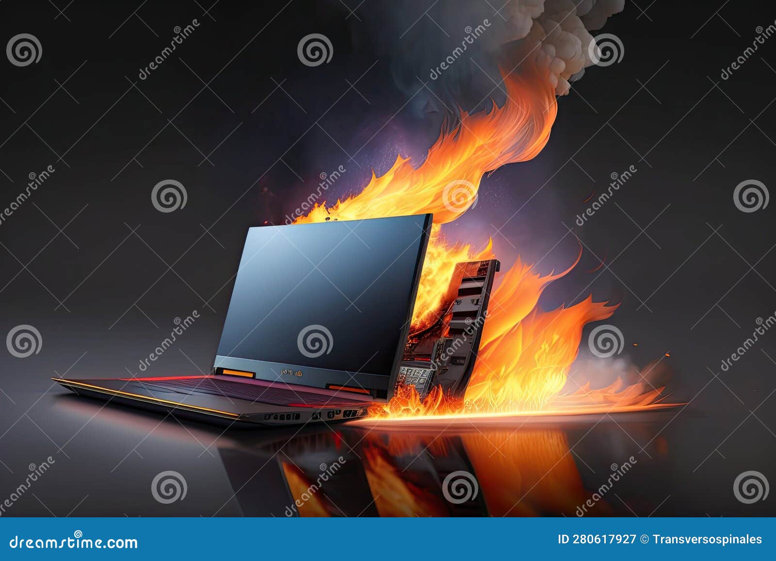 Laptop on Fire Burn Generative AI Stock Illustration - Illustration of ...