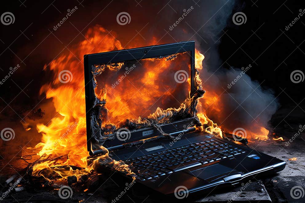 Laptop on Fire. Burning Lap Top Stock Illustration - Illustration of ...