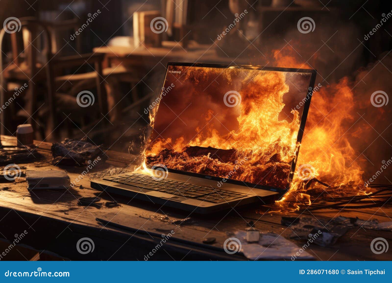 Laptop on Fire. Burning Lap Top Stock Illustration - Illustration of ...
