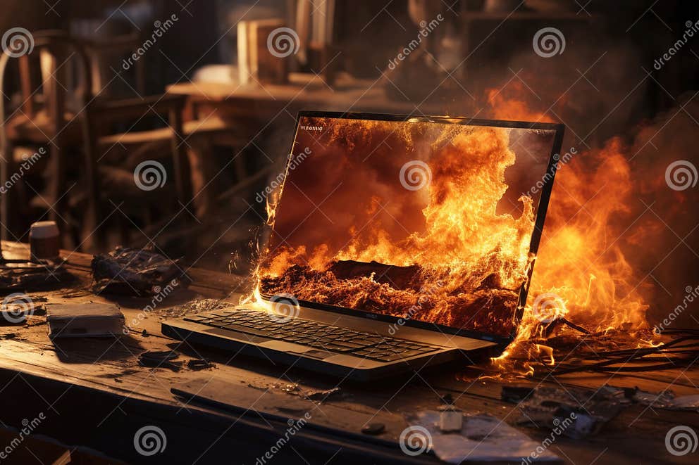 Laptop on Fire. Burning Lap Top Stock Illustration - Illustration of ...