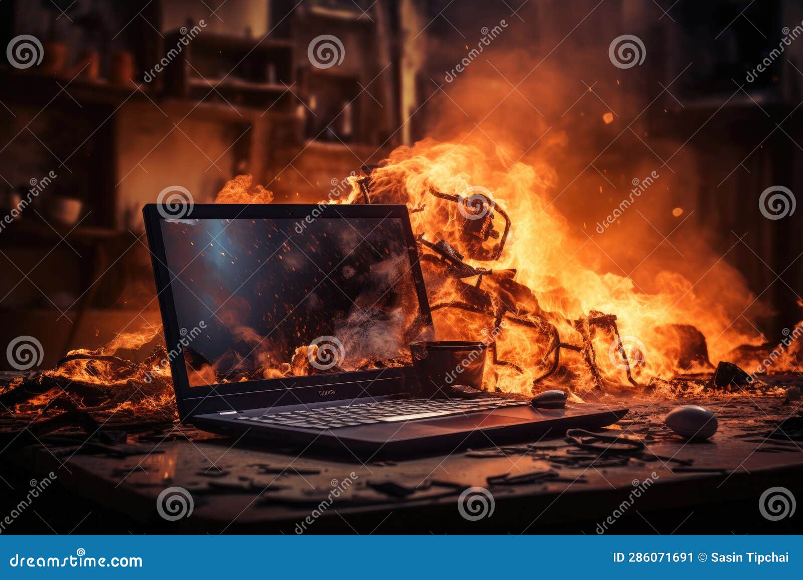 Laptop on Fire. Burning Lap Top Stock Illustration - Illustration of ...