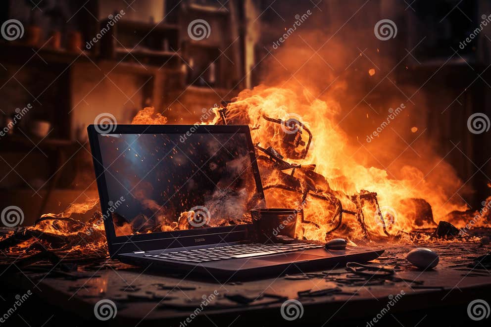 Laptop on Fire. Burning Lap Top Stock Illustration - Illustration of ...