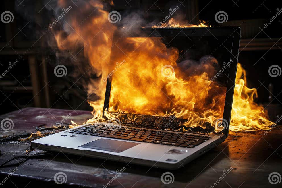 Laptop on Fire. Burning Lap Top Stock Illustration - Illustration of ...