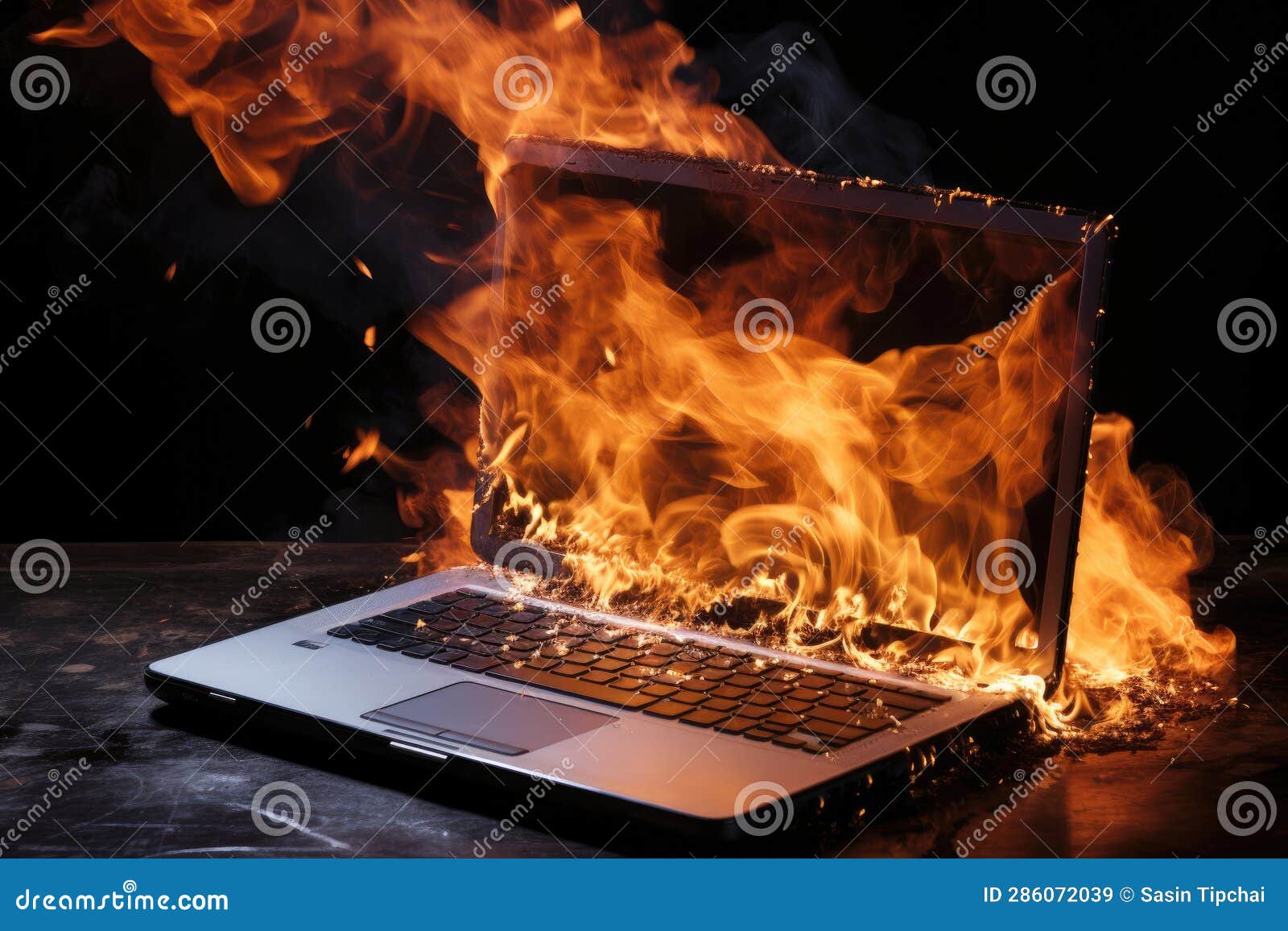 Laptop on Fire. Burning Lap Top Stock Illustration - Illustration of ...