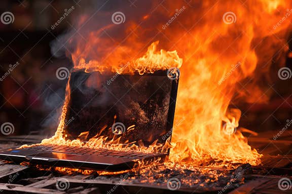 Laptop on Fire. Burning Lap Top Stock Illustration - Illustration of ...