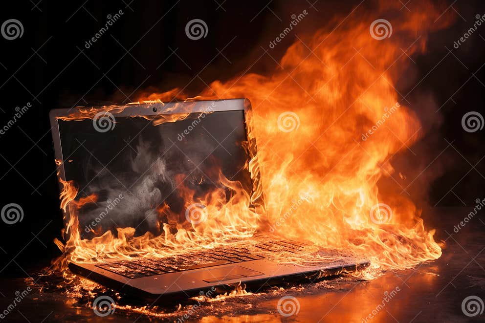 Laptop on Fire. Burning Lap Top Stock Illustration - Illustration of ...
