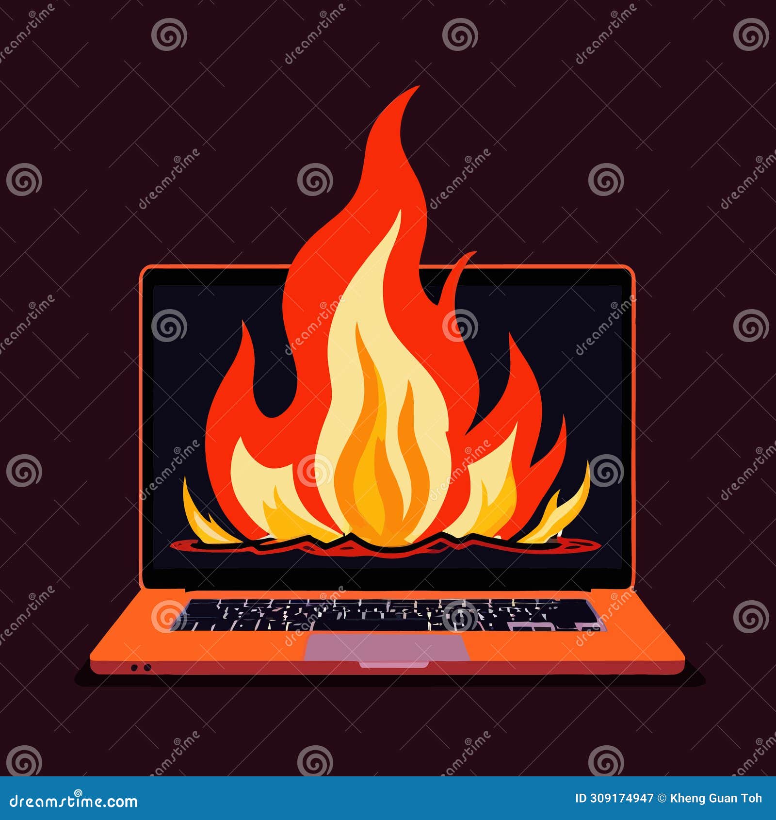 Laptop on Fire, Indicating Computer Overheating and Failure, Vector ...