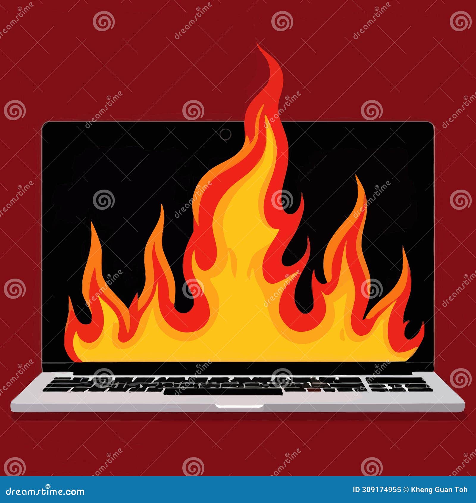 Laptop on Fire, Indicating Computer Overheating and Failure, Vector ...