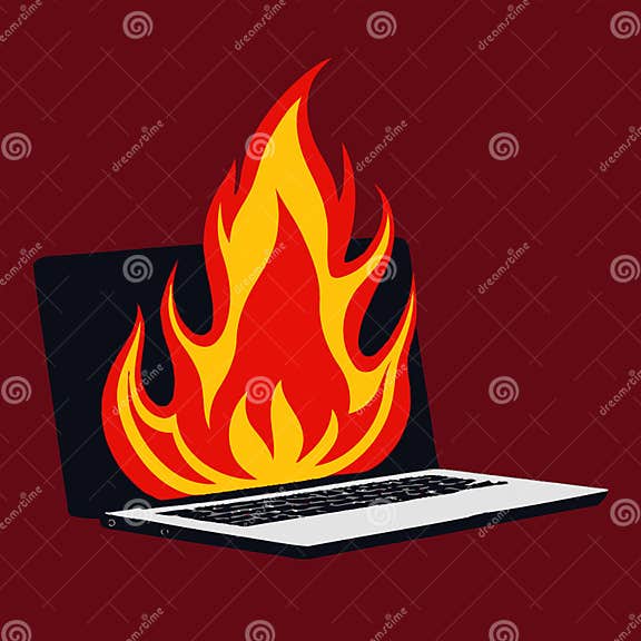 Laptop on Fire, Indicating Computer Overheating and Failure, Vector ...