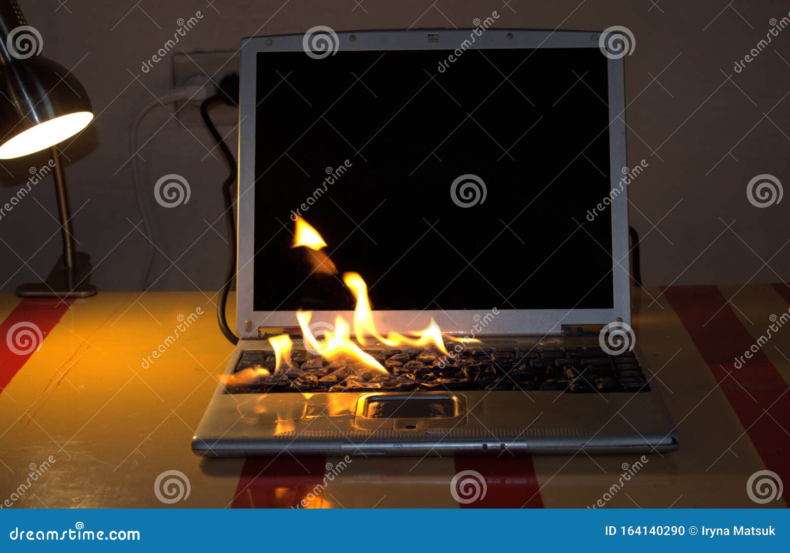 The Laptop Keyboard on the Table Caught Fire Editorial Image - Image of ...