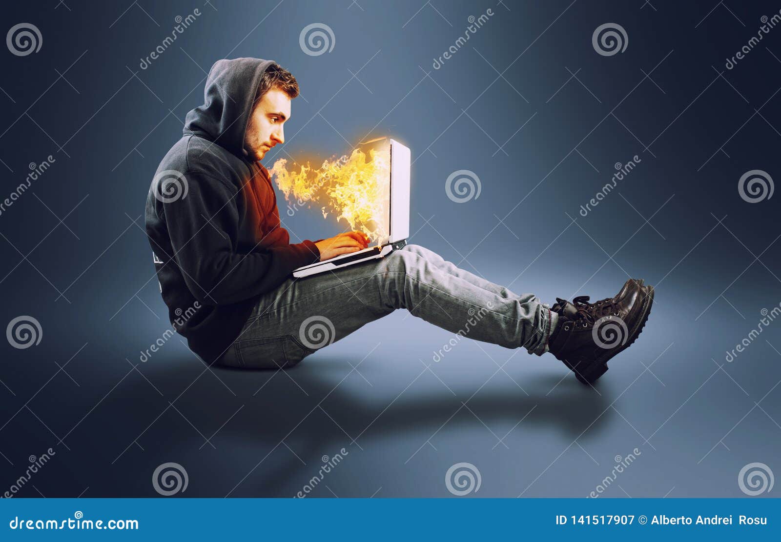 Laptop on fire stock image. Image of cyber, busy, occupation - 141517907