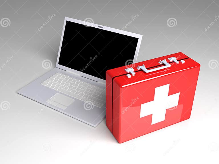 Laptop First aid stock illustration. Illustration of emergency - 12874668