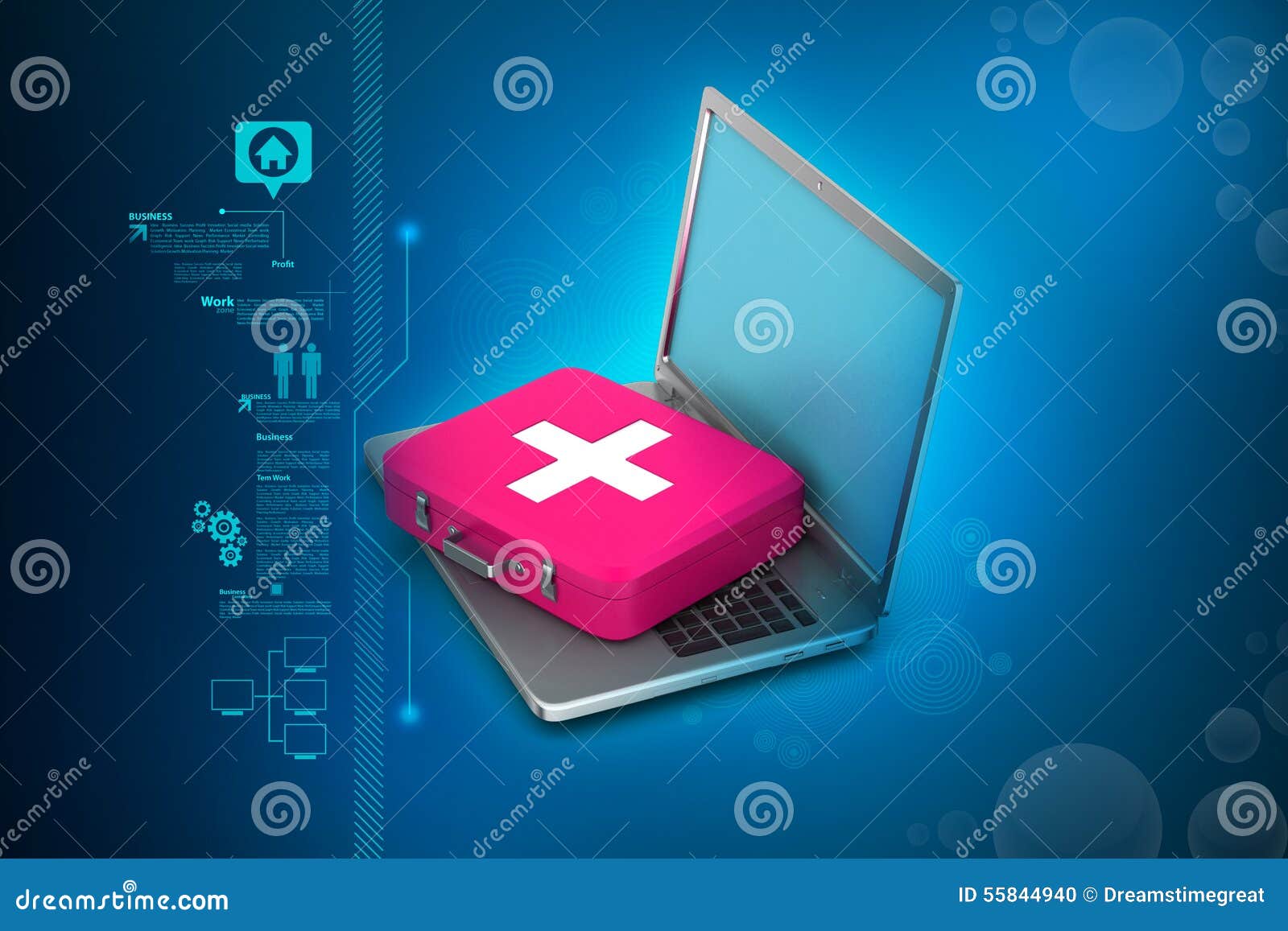 Laptop with first aid box stock illustration. Illustration of abstract ...