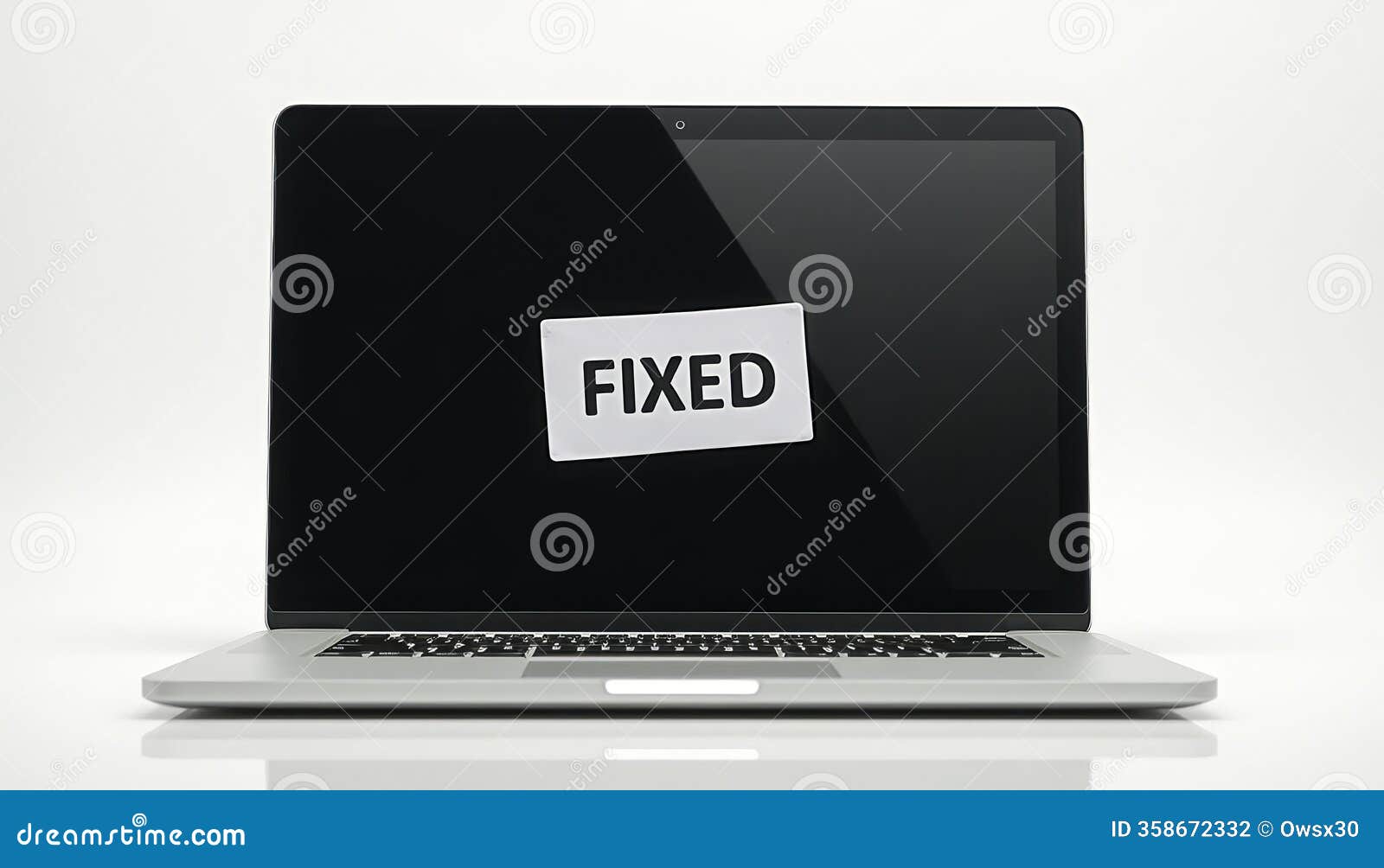 Laptop with FIXED Label on Blank Screen Stock Photo - Image of fixed ...