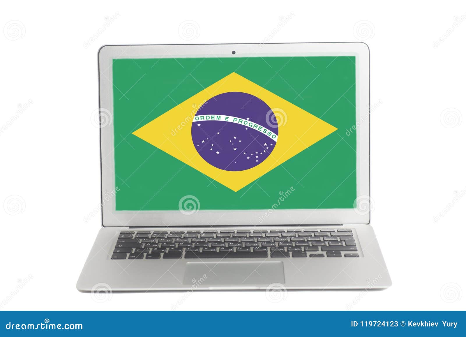 Laptop with Flag of Brazil on Screen Stock Image - Image of background ...
