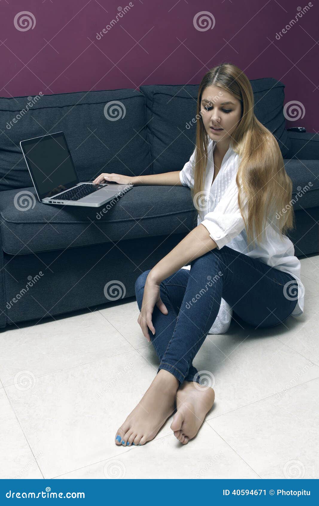 Laptop on floor stock image. Image of floor, home, pretty - 40594671