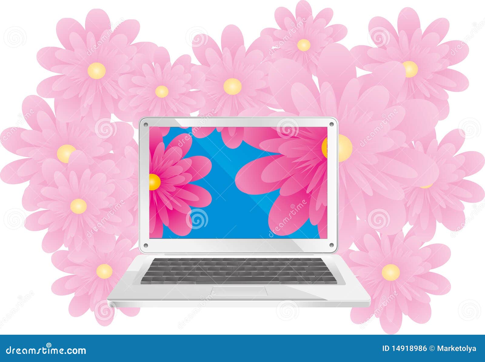 Laptop with flowers stock vector. Illustration of display - 14918986