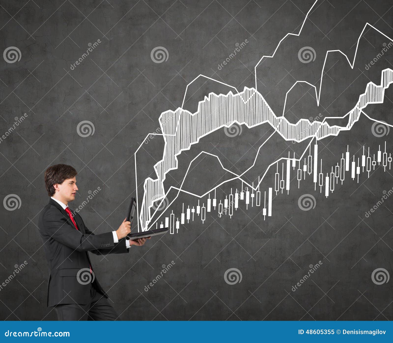 Laptop with flying chart stock image. Image of diagram - 48605355