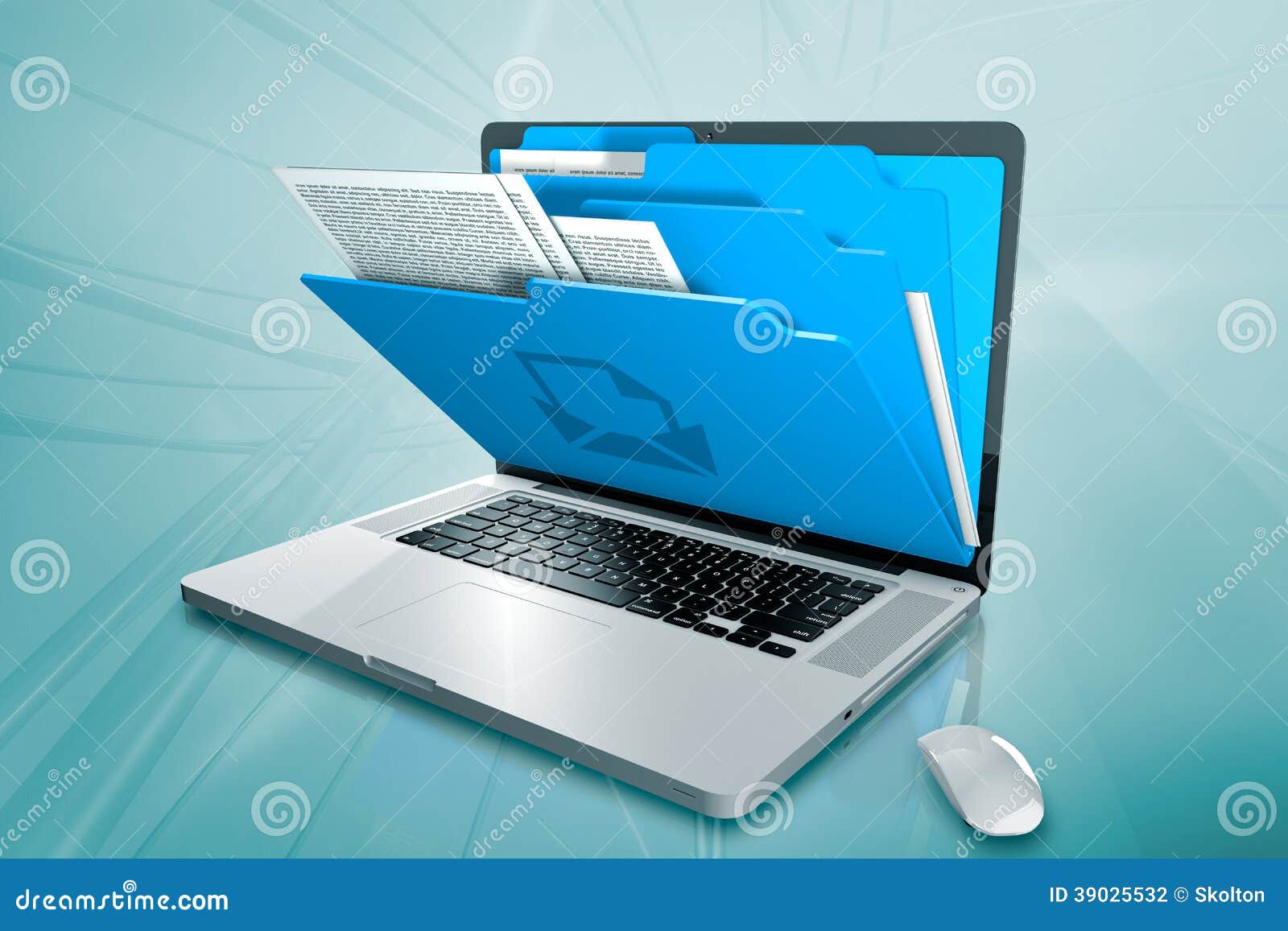 A laptop with folder stock illustration. Illustration of safe - 39025532