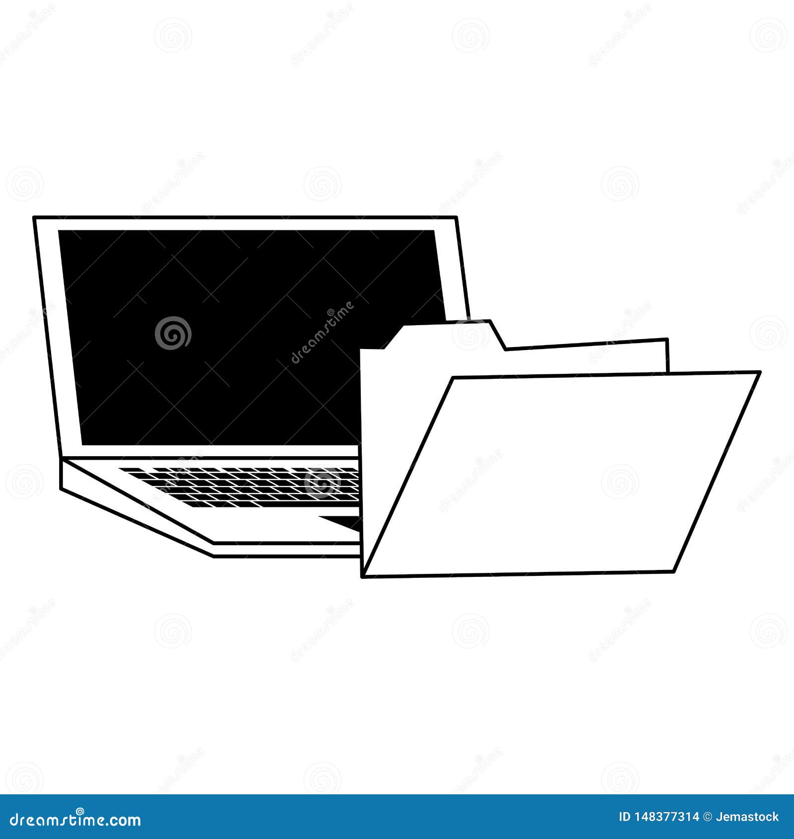 Laptop and Folder Digital Symbols in Black and White Stock Vector ...