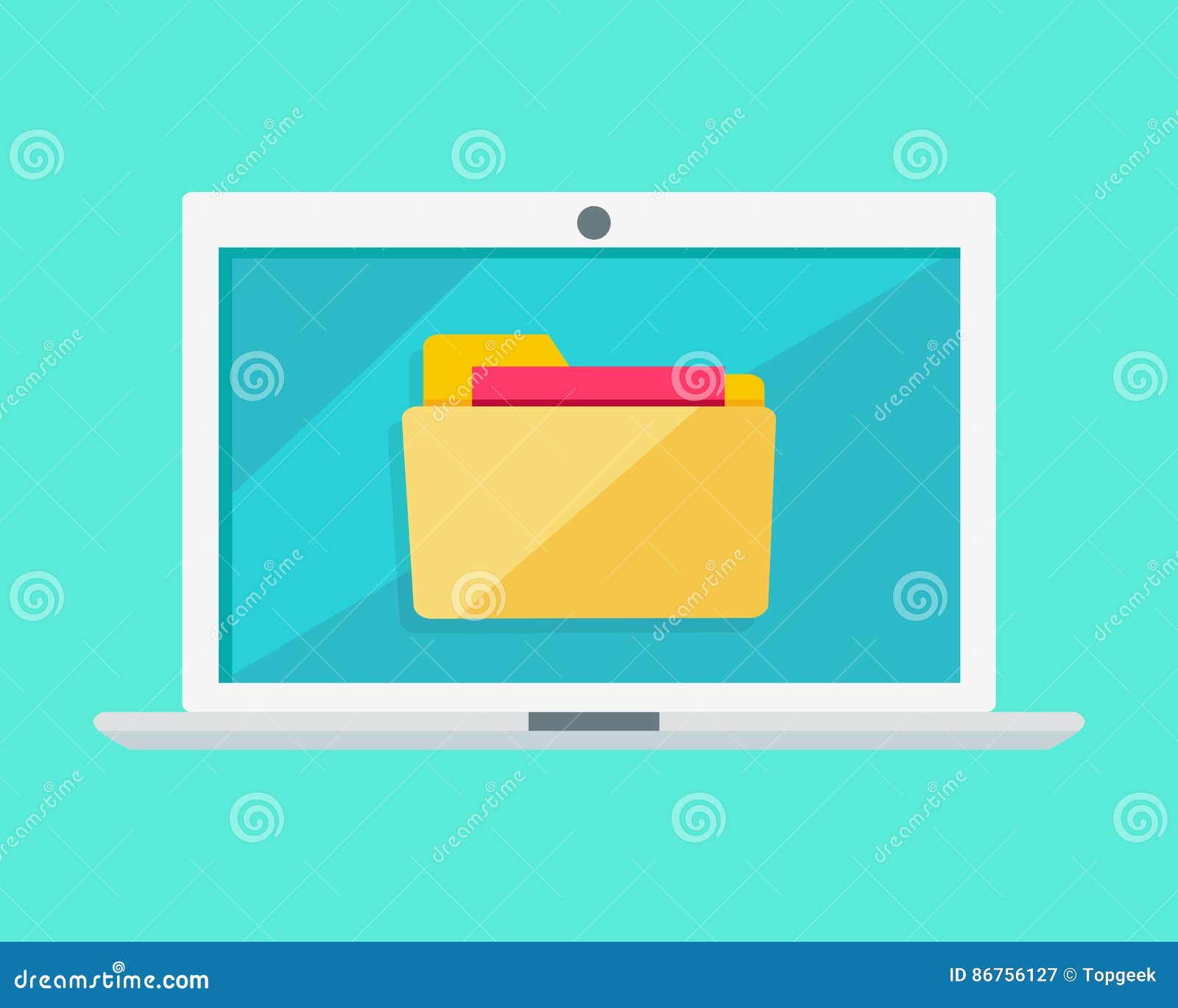 Laptop with Folder on Screen on Blue Stock Vector - Illustration of ...