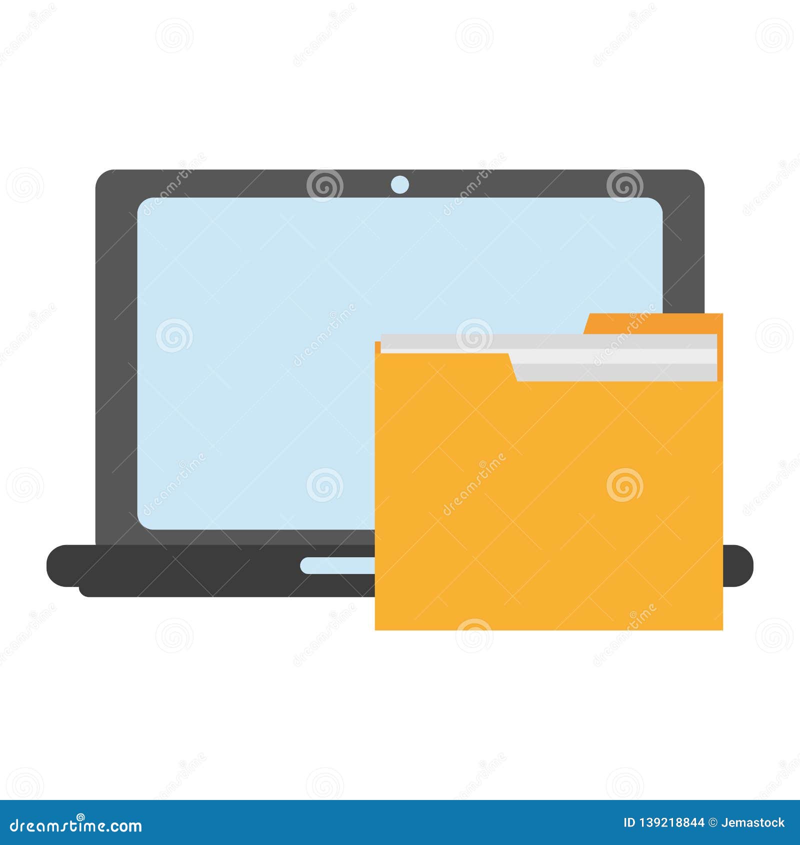 Laptop with folder symbol stock vector. Illustration of symbol - 139218844