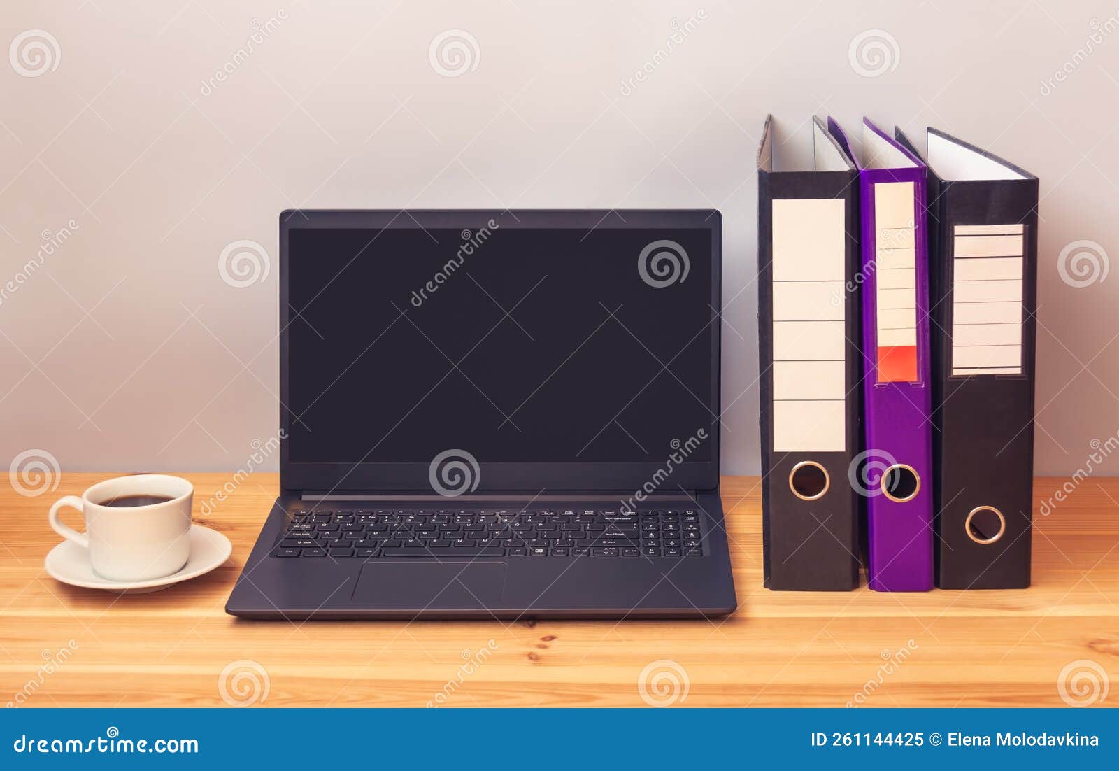 Laptop, Folders and Coffee Cup on Office Desk Stock Image - Image of ...