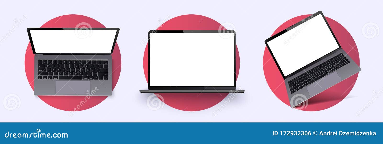 Laptop Frame Less Blank Screen. Realistic Laptop In Different Positions ...