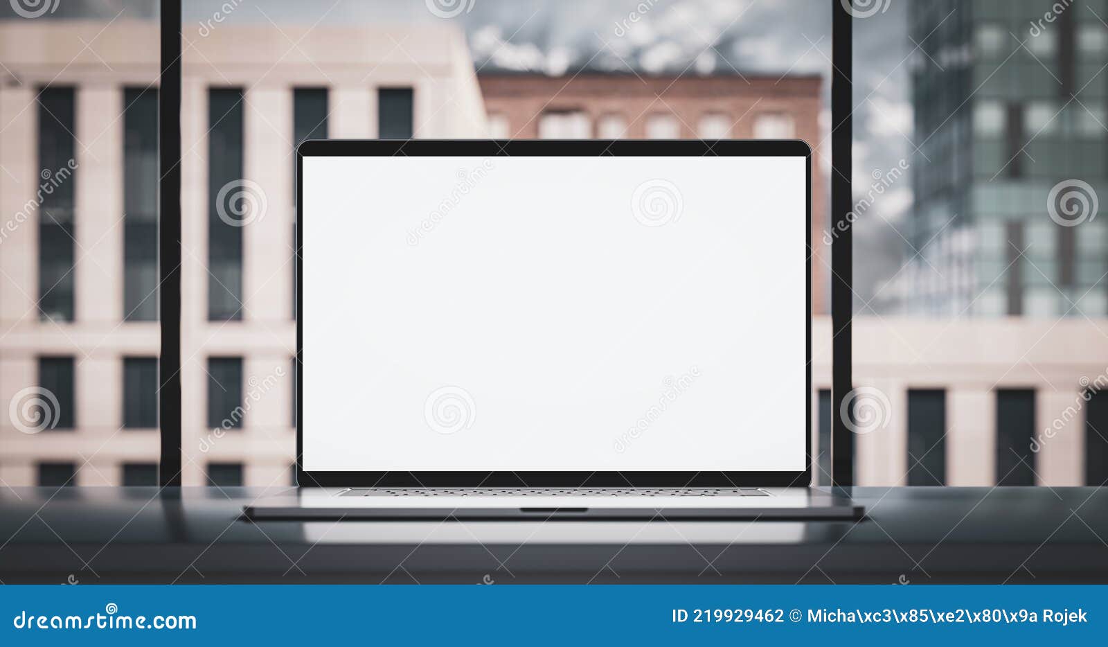 Laptop with Frameless Blank Screen Mockup Template on the Table in ...
