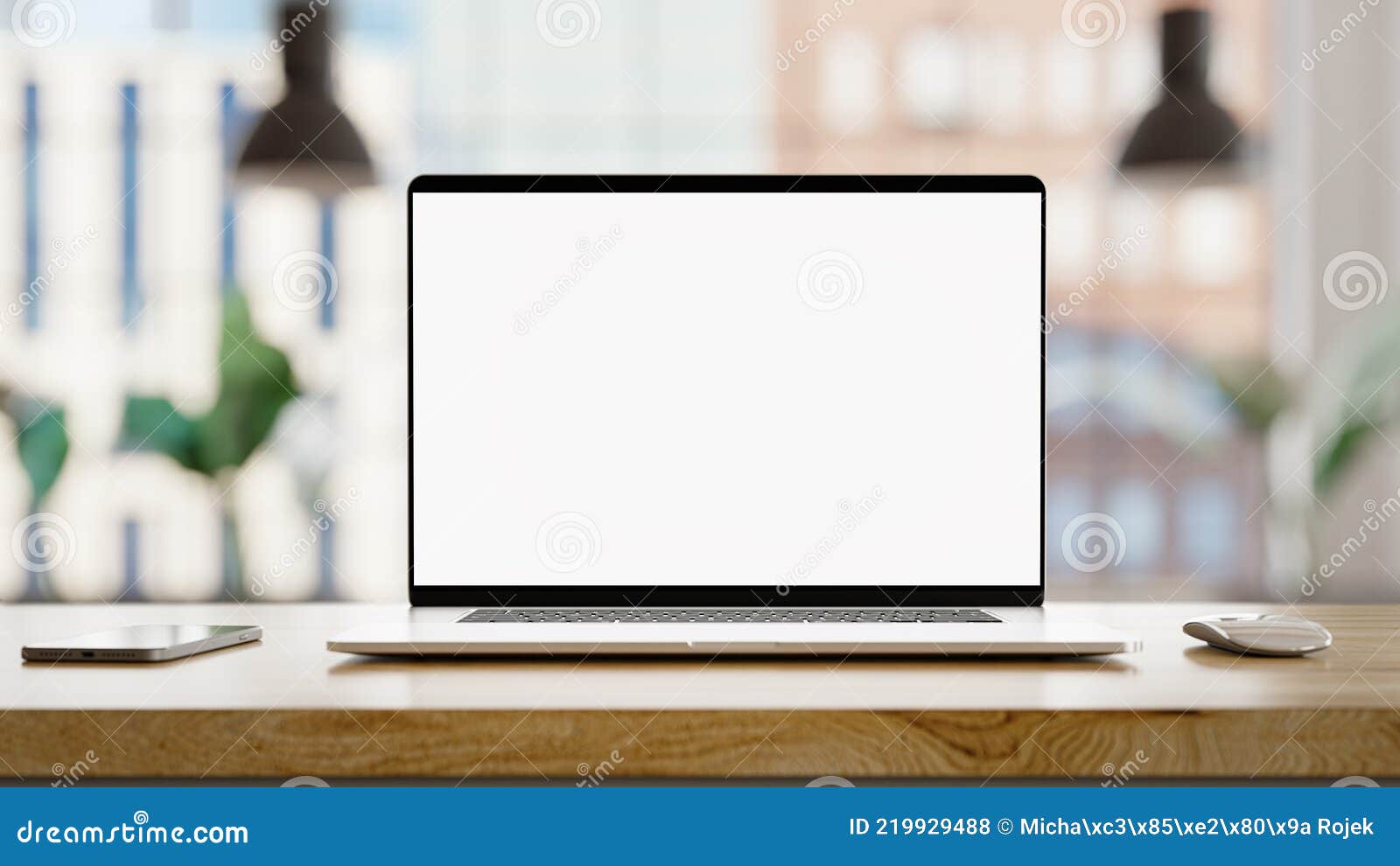 Laptop with Frameless Blank Screen Mockup Template on the Table in ...