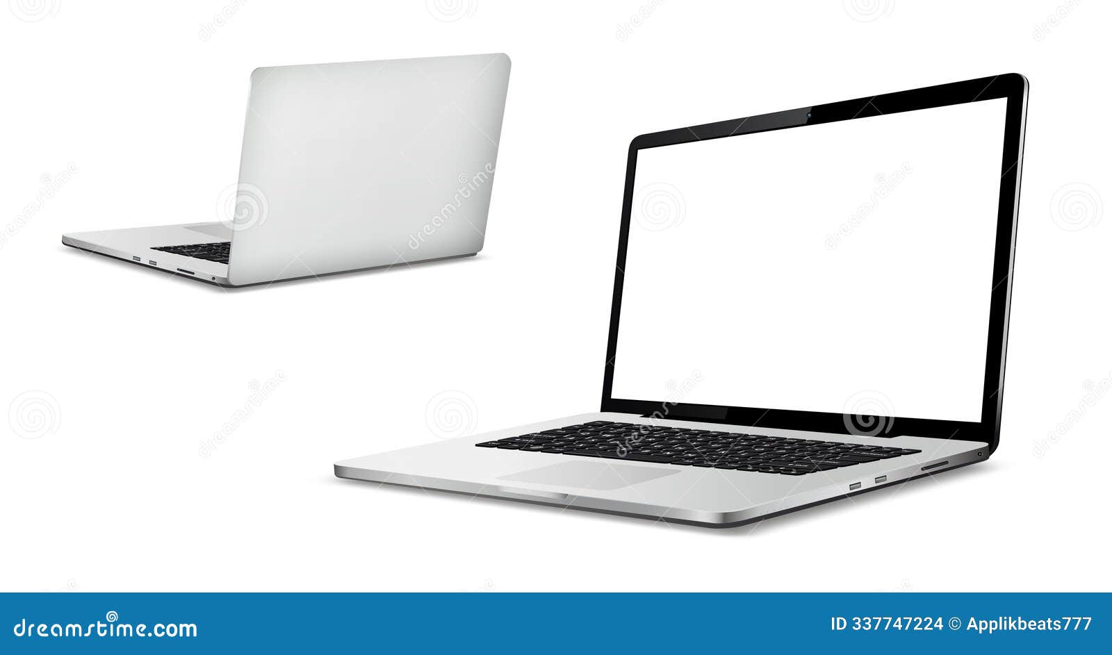 Laptop Front and Back Side Mockup Isolated on White Background Stock ...