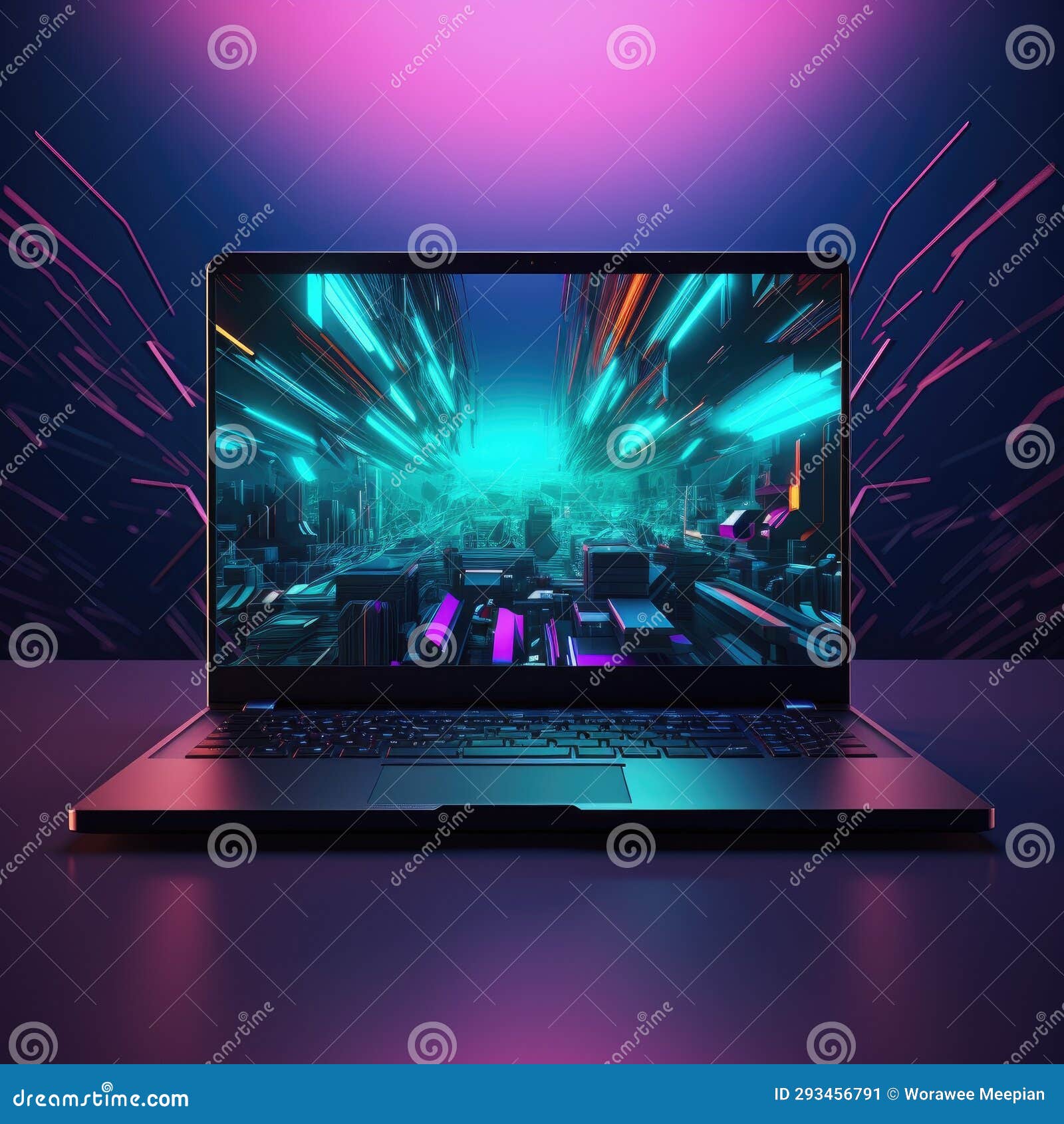 Laptop with Futuristic Technology Background. Generative AI Stock Image ...